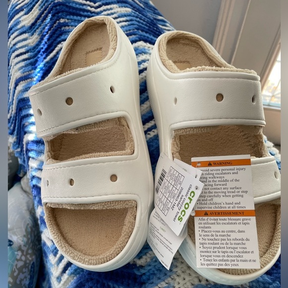 CROCS | Shoes | Crocs Classic Cozzzy Towel Sandal White Beige Double ...